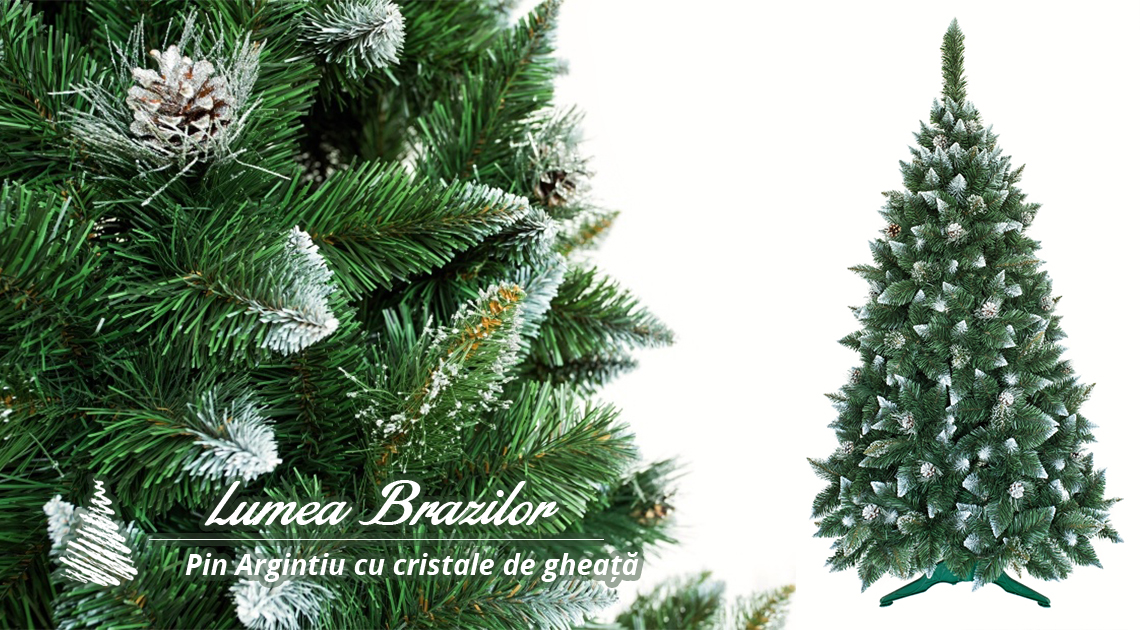 Pom de Crăciun artificial Pin Argintiu cu cristale de gheață 220cm ...